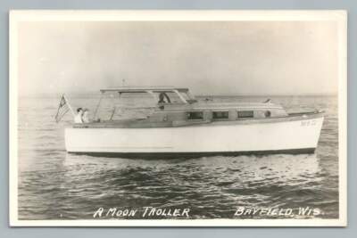 "Moon Troller" Beautiful Boat Yacht BAYFIELD Wisconsin RPPC Lake ...