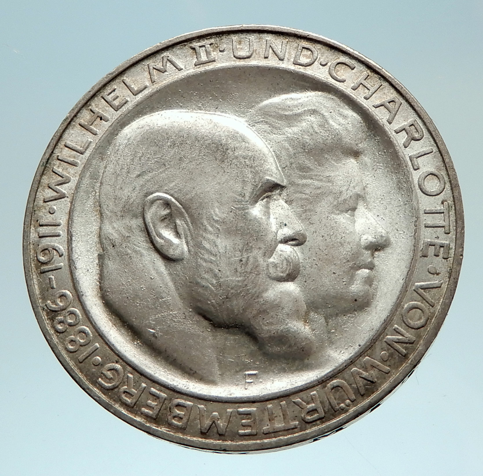 1911 Germany GERMAN STATES Wurttemburg w WILHELM II Antique Silver Coin ...