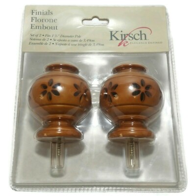 NEW One Pair 2 piece Kirsch Elegance Finials 5628G.086 WARM OAK Fits 1 ...