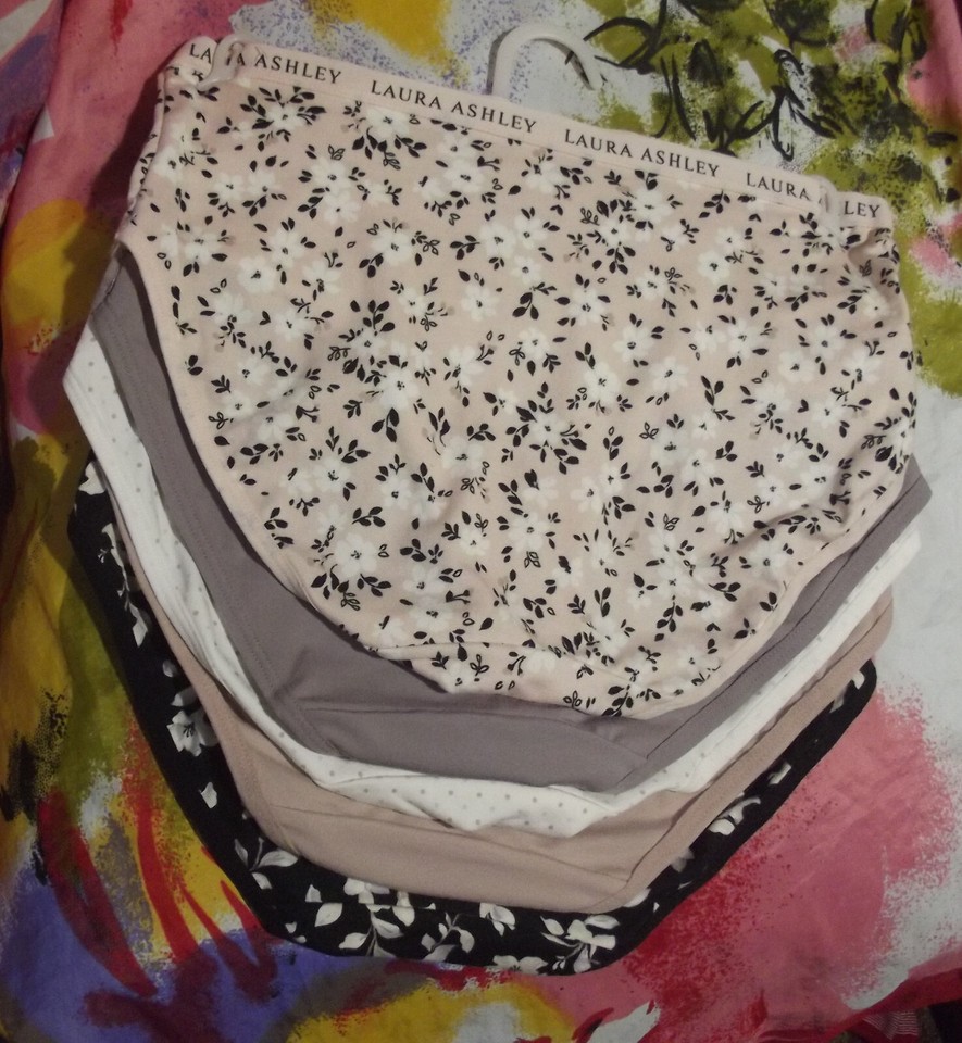 5 NEW LAURA ASHLEY LS3208 5PKR MF SUPER SOFT LOGO WAIST BRIEF PANTIES S ...