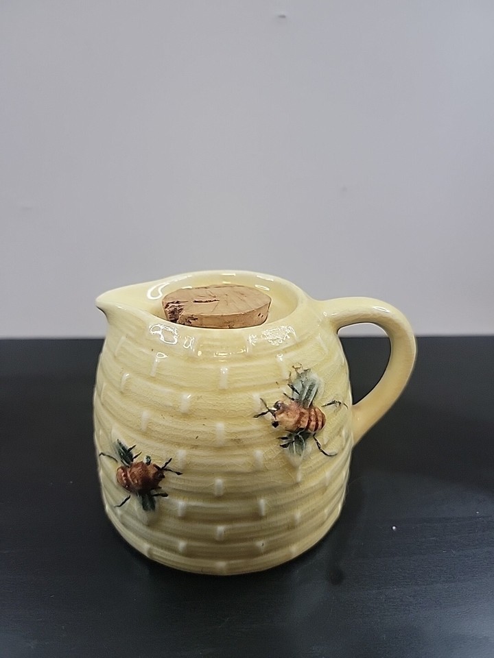 Vintage Ceramic Bee Hive Basket Weave Lidded Honey Pot Syrup Yellow ...