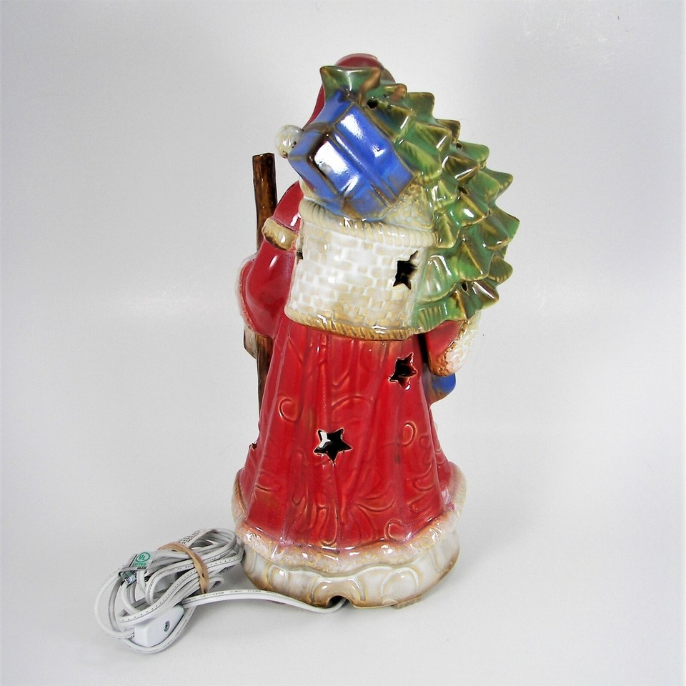 Santa Claus Christmas Light Figural Holiday Lamp Star Cutouts Ceramic ...