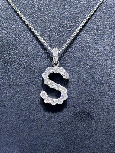 14k White Gold & Natural Diamonds Initial S Design Letter Alphabet ...