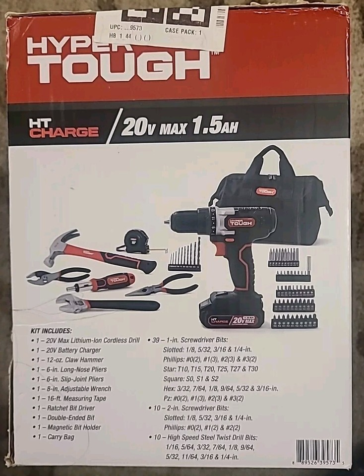 HYPER TOUGHT 70-PIECE PROJECT KIT WITH 20v MAX 1.5AH CORDLESS DRILL | eBay
