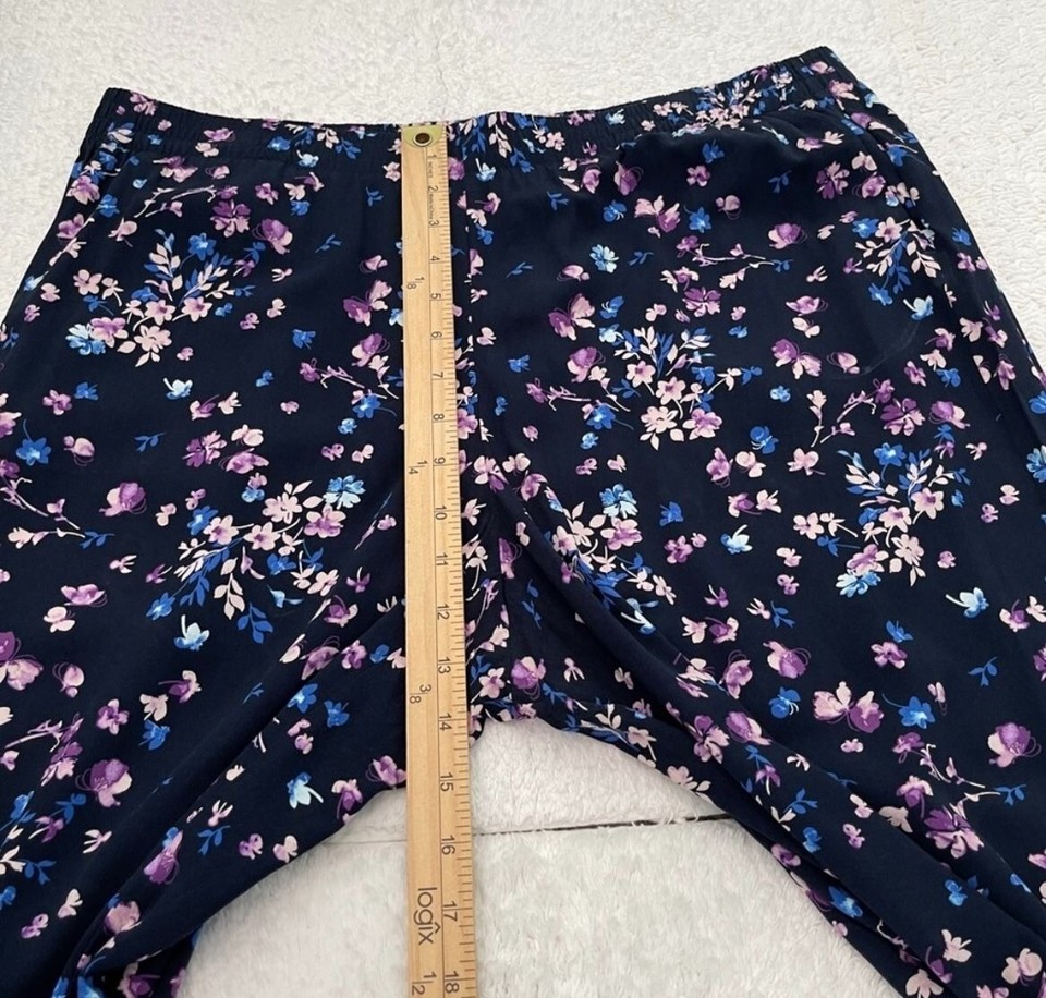 J Jill Full-Leg Cropped Navy Blue Floral Pants Relaxed Rayon Women ...