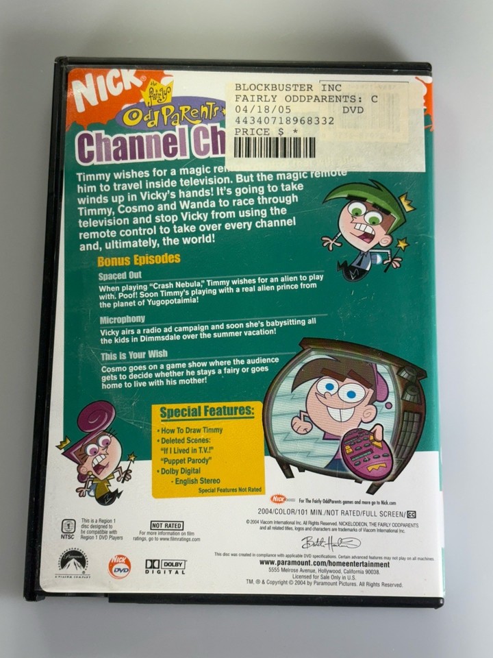 2004 Nickelodeon Fairly Odd Parents Channel Chasers DVD Movie +3 Bonus ...