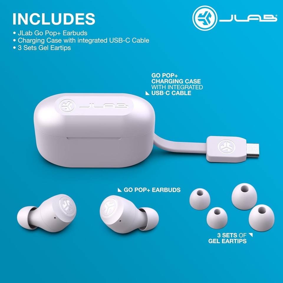 JLab Go Air Pop+ True Wireless Bluetooth Earbuds& Charging Case Sweat ...