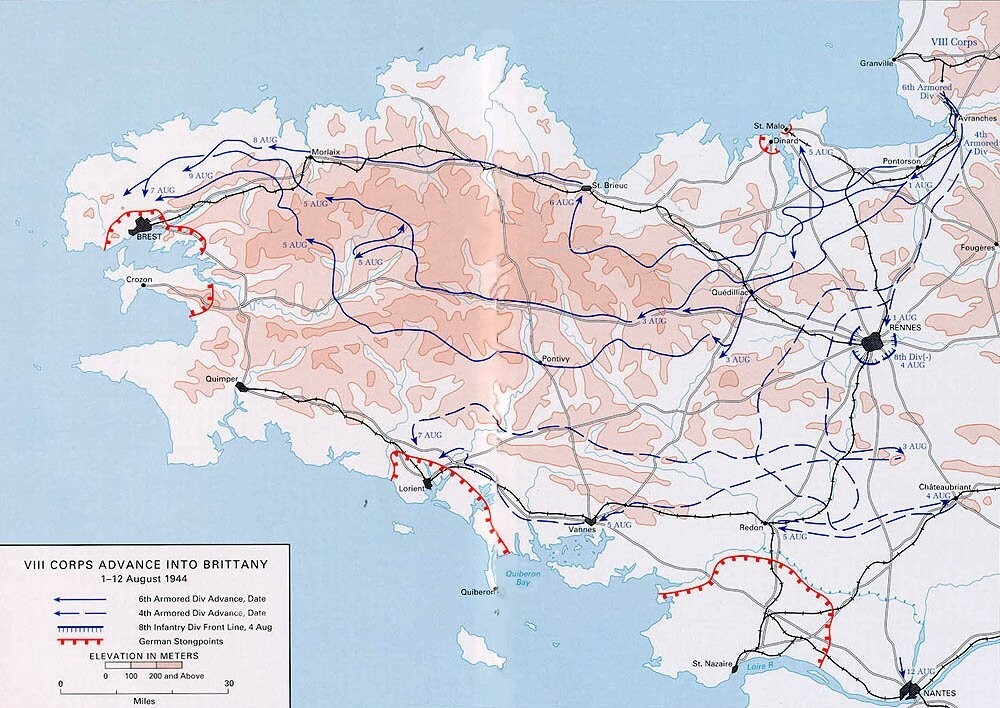 Front Line Map Of Allied Operation Cobra