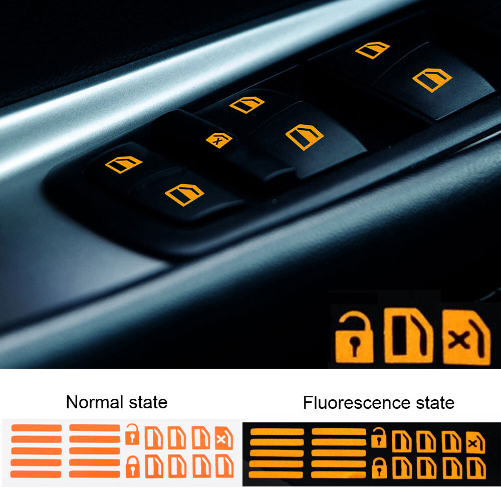 1x Car Window Glow Switch Button Sticker Door Night Luminous Decal ...