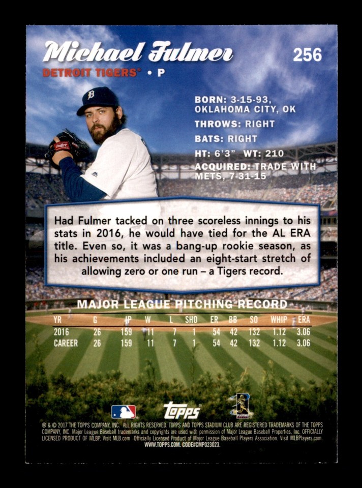 2017 Stadium Club #256 Michael Fulmer Detroit Tigers Baseball Card | eBay