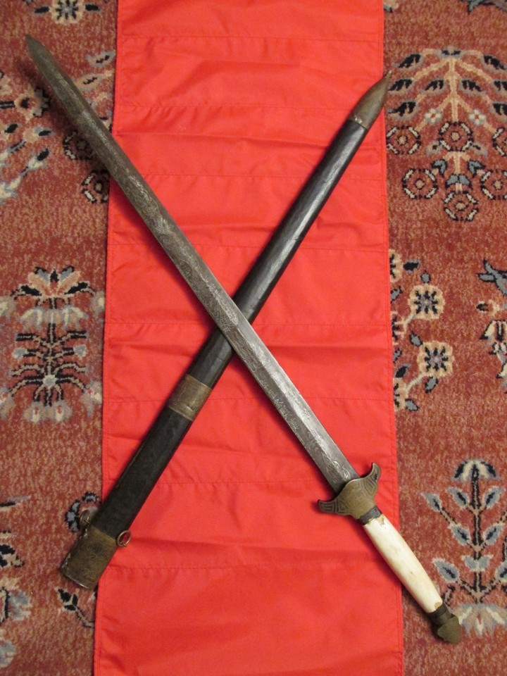 Rare Antique Chinese Talisman Sword Daoist Taoist Jian Bone Handle ...