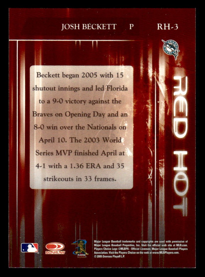 2005 Donruss Zenith #RH-3 Josh Beckett Red Hot NM | eBay
