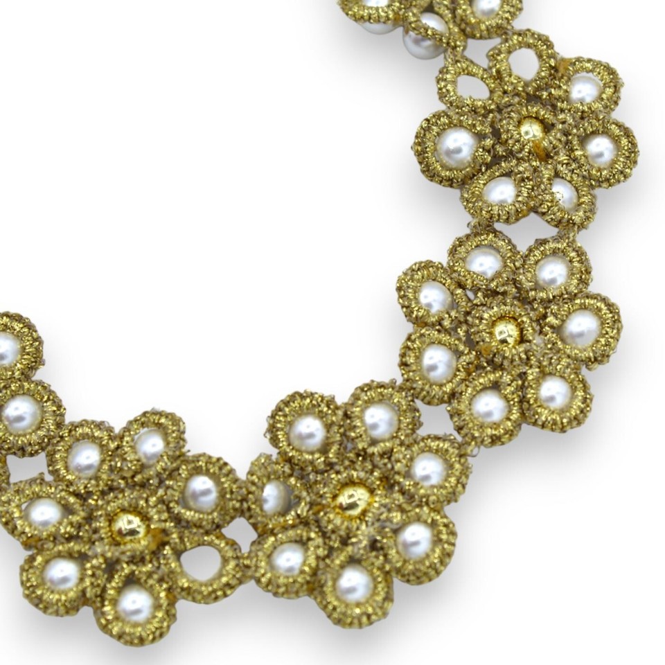 Natural Pearl Necklace And Sicilian Lace Roses Gold Color, L | eBay