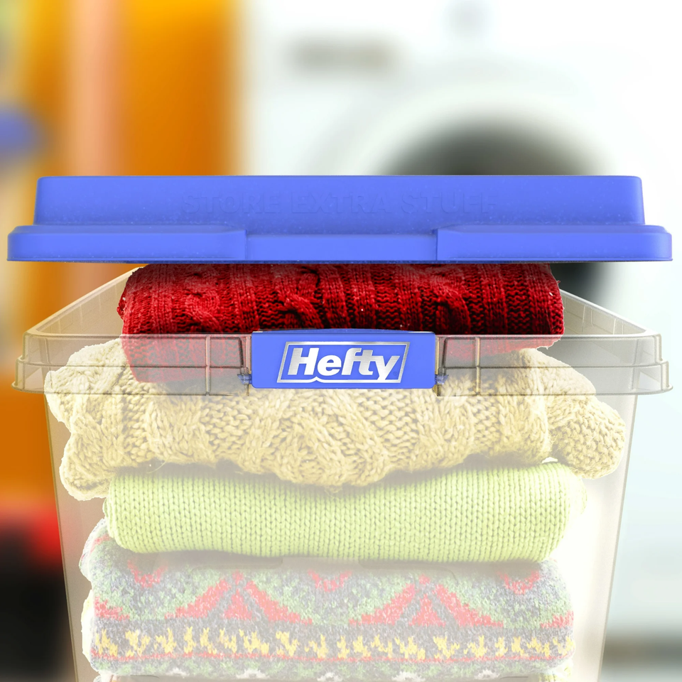 6 Pack Hefty 72 Qt. Clear Plastic Storage Bin with Blue HI-RISE Lid ...