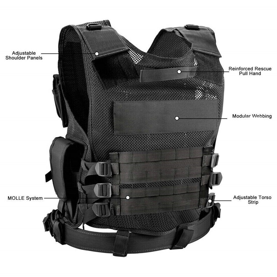 Military Tactical Vest Molle Adjustable Army Assault Combat Plate ...