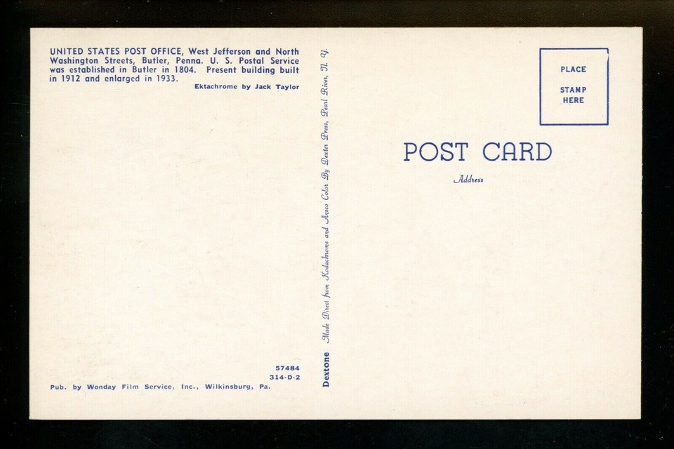 Post Office postcard Pennsylvania PA Butler mailbox cars townspeople ...