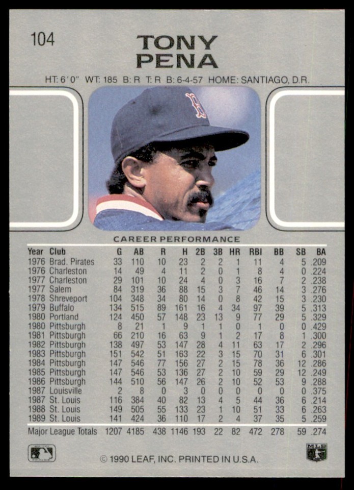 1990 LEAF TONY PENA BOSTON RED SOX #104 | eBay