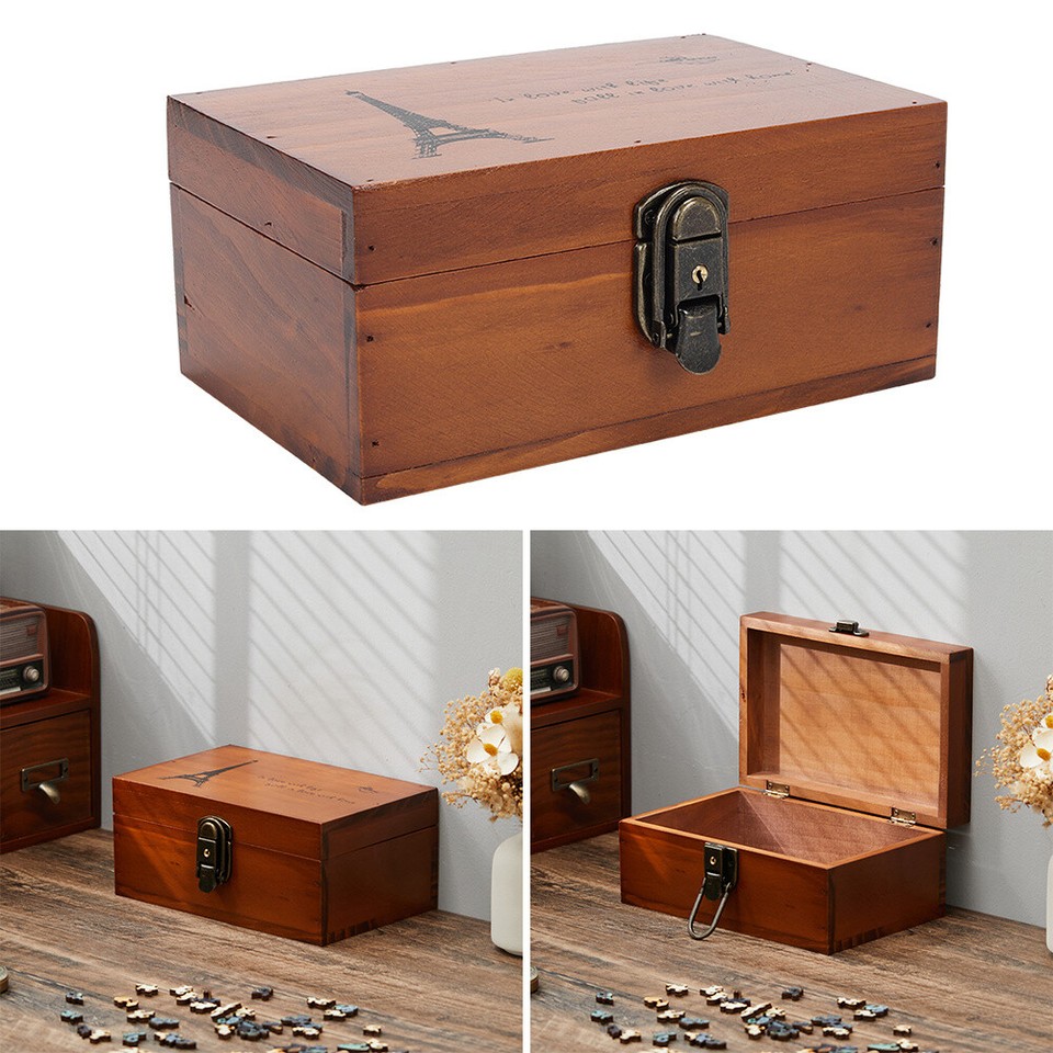 Vintage Wooden Gift Boxes Chest Keepsake Storage Box w Hinged Lid Lock ...