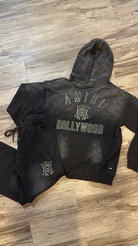 Amiri Hollywood Black Tie Dye Hoodie & Track Pants Tracksuit Set Logo ...