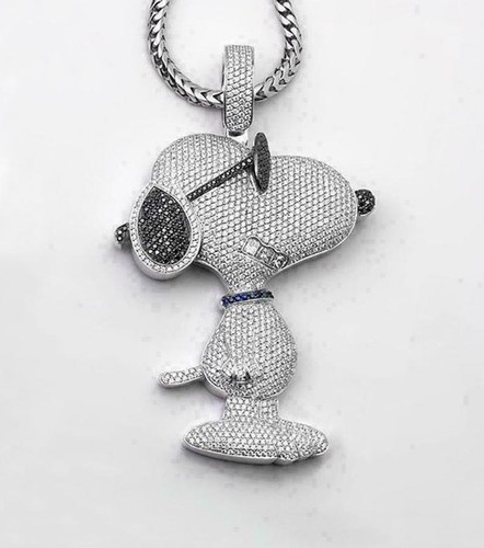 14k Gold Over Black & White Round Cut Diamond Snoopy Hip Hop Charm Gift ...