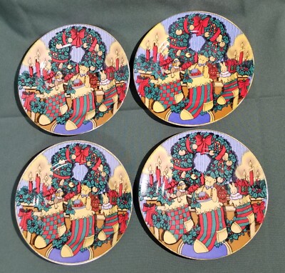 Vintage Trisa Porcelain 7" Dessert Plates Set Of 4 Christmas Time Teddy ...