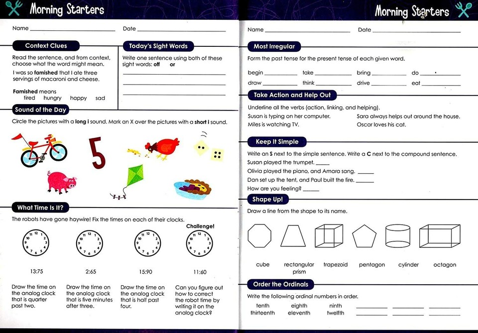 First Grade & Second Grade - Morning Starters Educational Workbooks ...