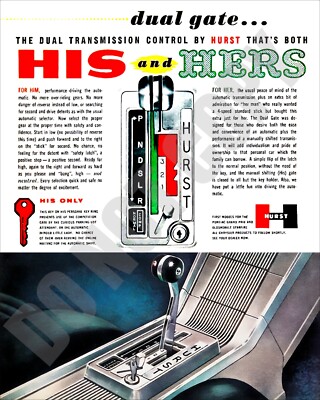 1963 Ad Hurst Dual Gate "His & Hers" Automatic Shifter Magazine Ad 8x10 ...