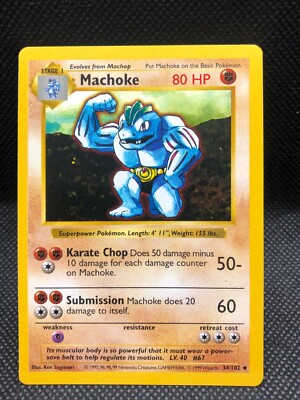 Machoke Shadowless Uncommon Base Set [NM] - Pokemon Card 34/102 [1999 ...