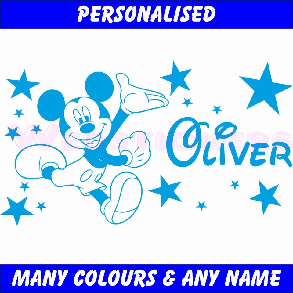 Mickey Mouse & Stars wall art girls boys bedroom sticker personalised ...