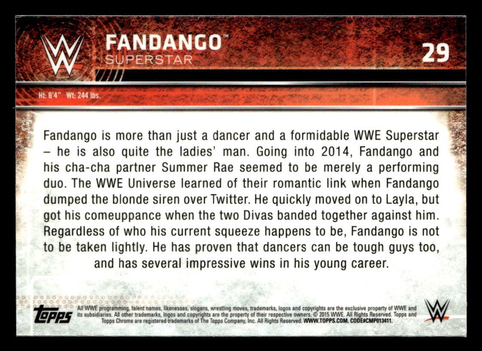 Fandango 2015 Topps Chrome WWE Wrestling Card #29 | eBay