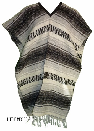 Traditional Mexican Poncho - GRAY - ONE SIZE FITS ALL Blanket Serape ...
