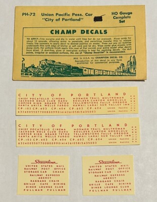 CHAMP HO DECALS-UNION PACIFIC/UP “CITY OF PORTLAND” PASSENGER CAR #PH ...