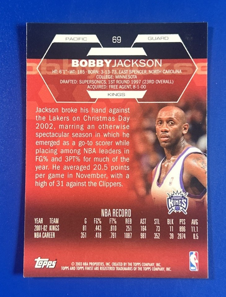 2002-03 Topps Finest Basketball Bobby Jackson Sacramento King #69 | eBay