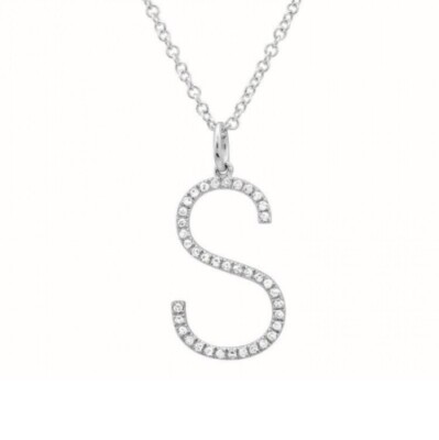 14k WHITE GOLD DIAMOND PAVE INITIAL LETTER S PENDANT, NECKLACE #1072 | eBay
