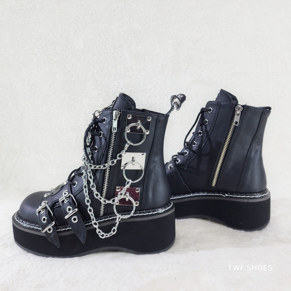 Demonia Emily 57 Black Goth Emo Rock 2" Platform Ankle Boots Chain ...