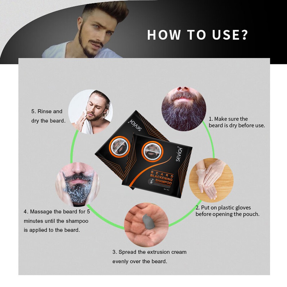 10Pack Men's Mustache and Beard Hair Color Dye 5 inute Black Permanent ...