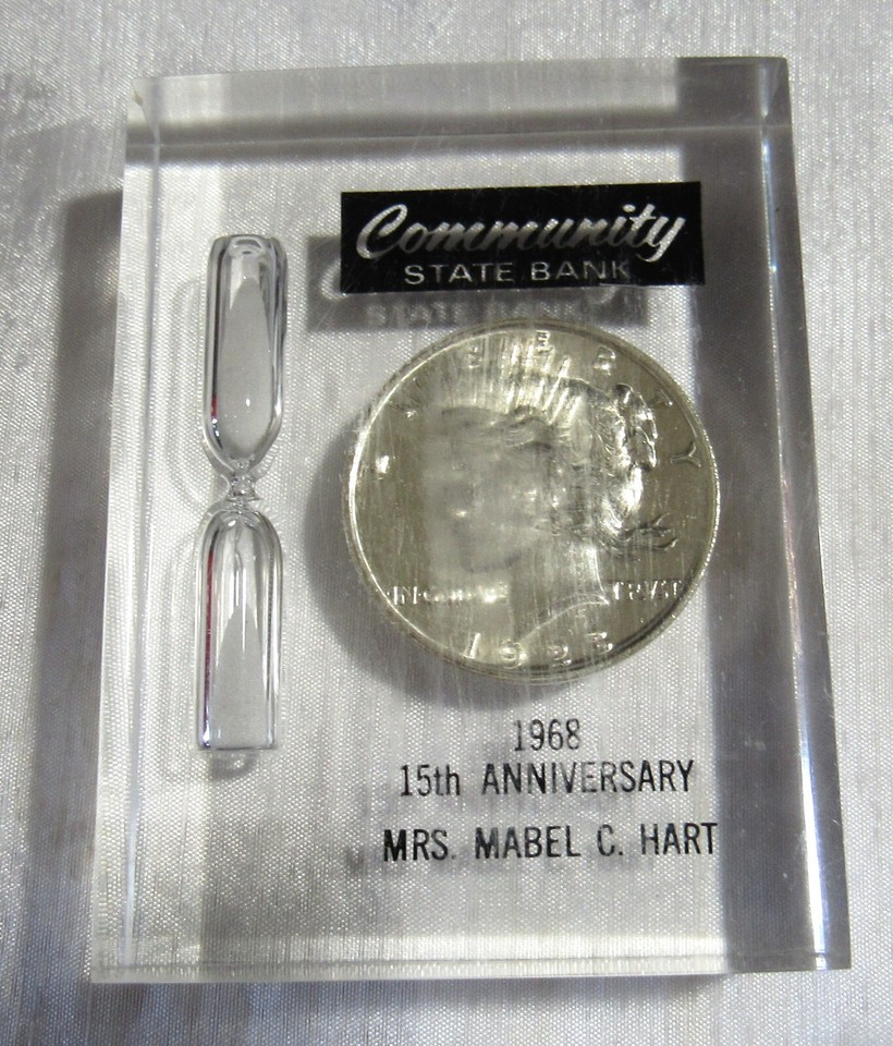 1923 Peace Dollar &Timer Acrylic or Lucite Paperweight Desk Decor | eBay