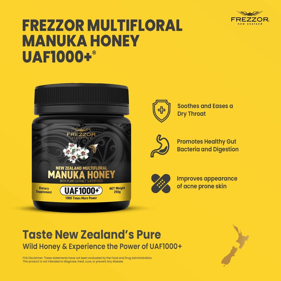FREZZOR NEW ZEALAND MULTIFLORAL MANUKA HONEY Cold & Flu Symptom Relief ...
