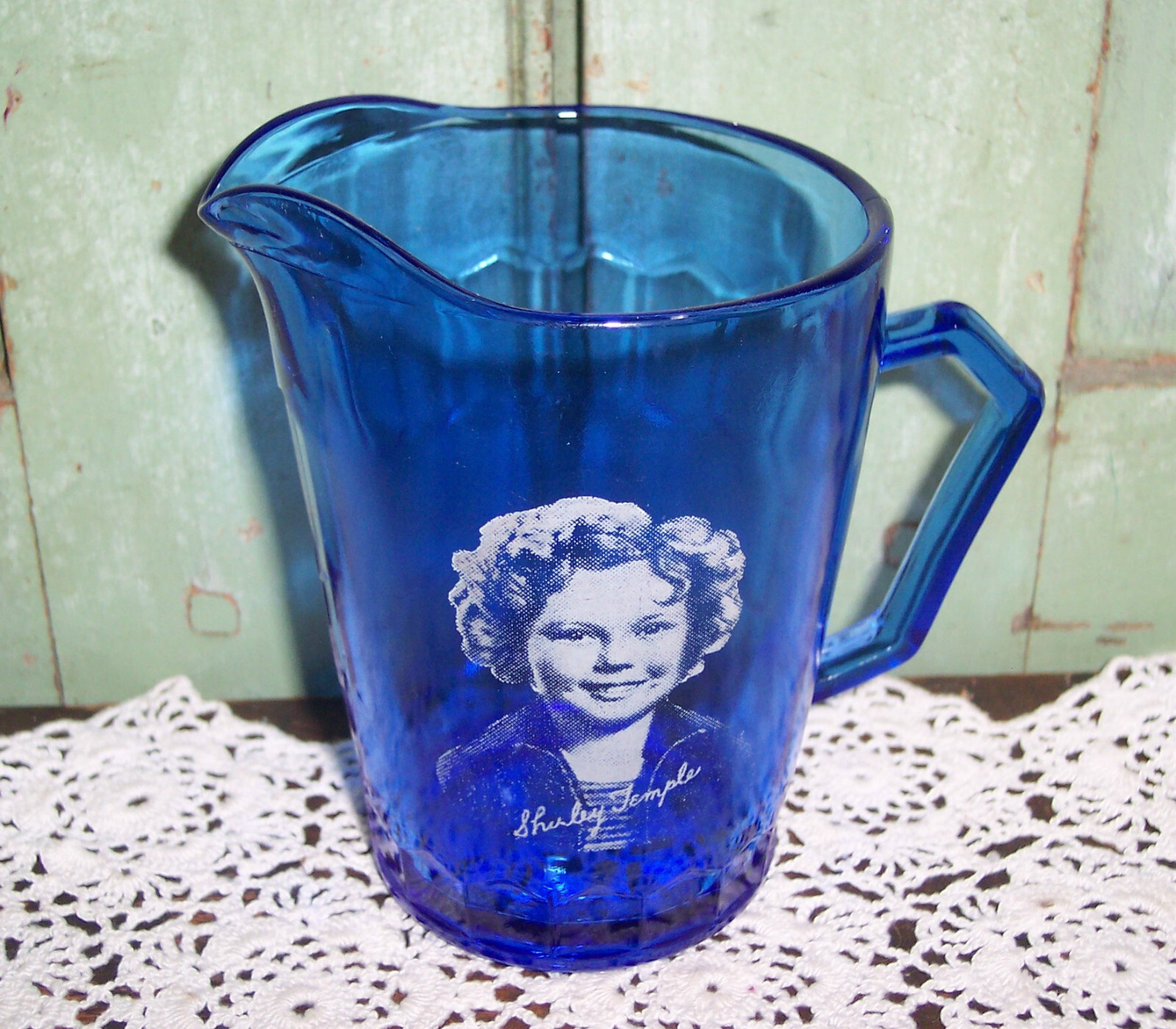 Vintage Hazel Atlas Shirley Temple Cobalt Blue Depression Glass Pitcher ...