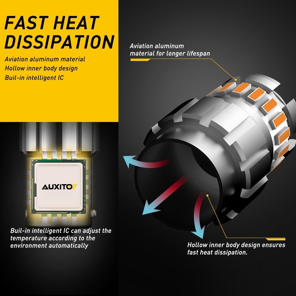 Pair 1156 LED Amber Yellow Turn Signal Parking High Power Light Bulbs ...