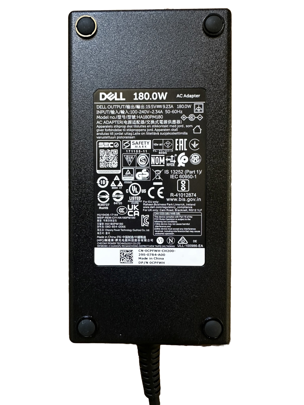 Dell DA180PM111 180W 9.23A 19.5V AC Adapter/Charger - Black for sale ...