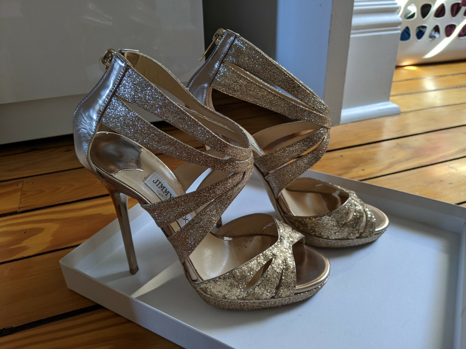 JIMMY CHOO Garland Metallic Nude Gold Glitter Leather… - Gem