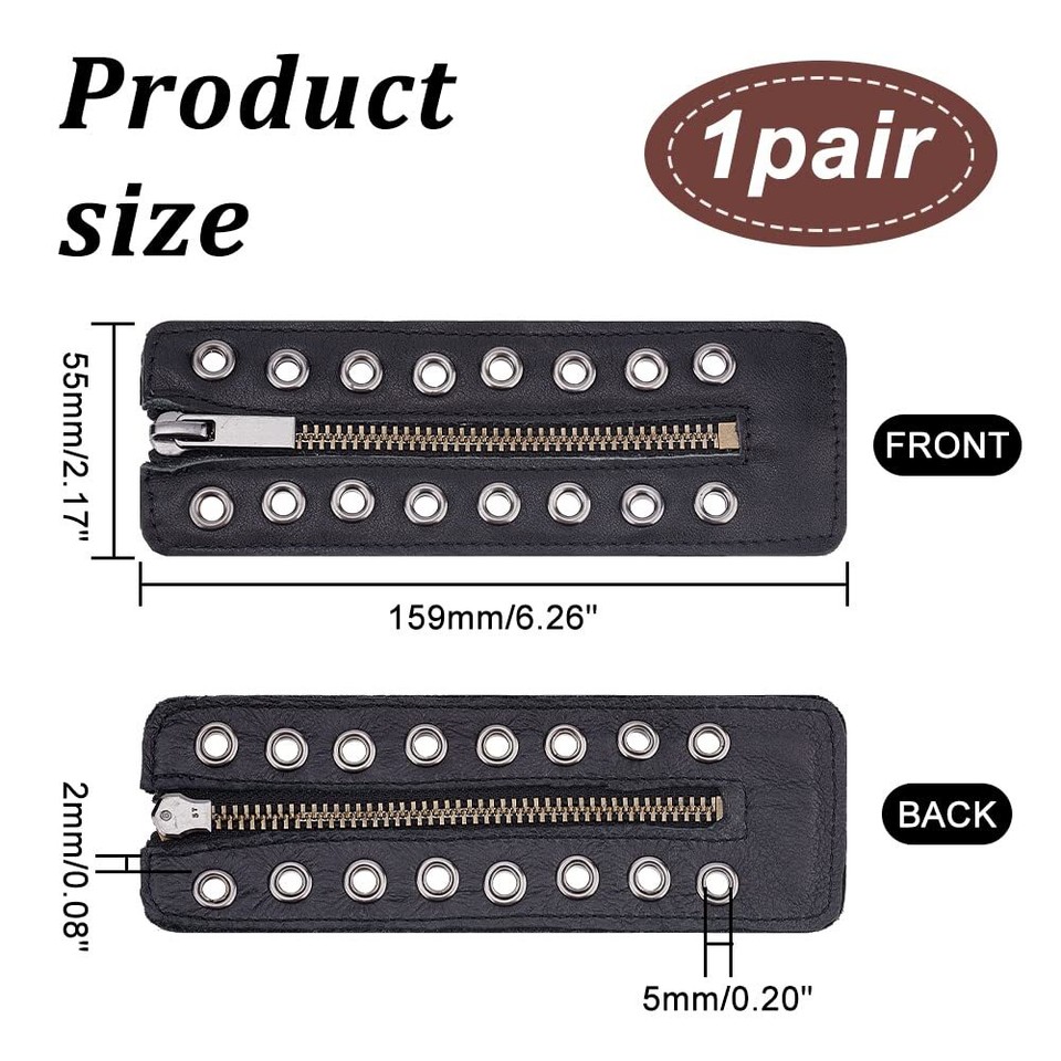 Leather Lace-in Boot Zipper Inserts, 2.1×6.2" Black-smooth | eBay