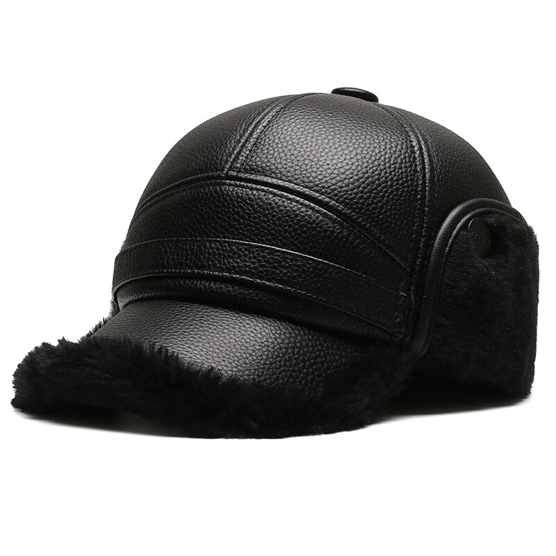 Men Baseball Caps With Ear flaps Cotton PU Warm Fall Winter Thick Hats ...