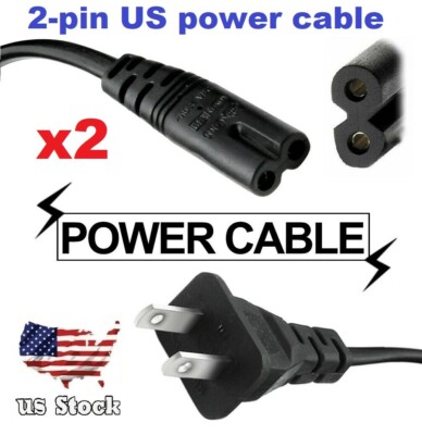 x2 US 2 Prong Pin Power Cord Cable Plug for Laptop DVD VCR DIRECTV TV ...