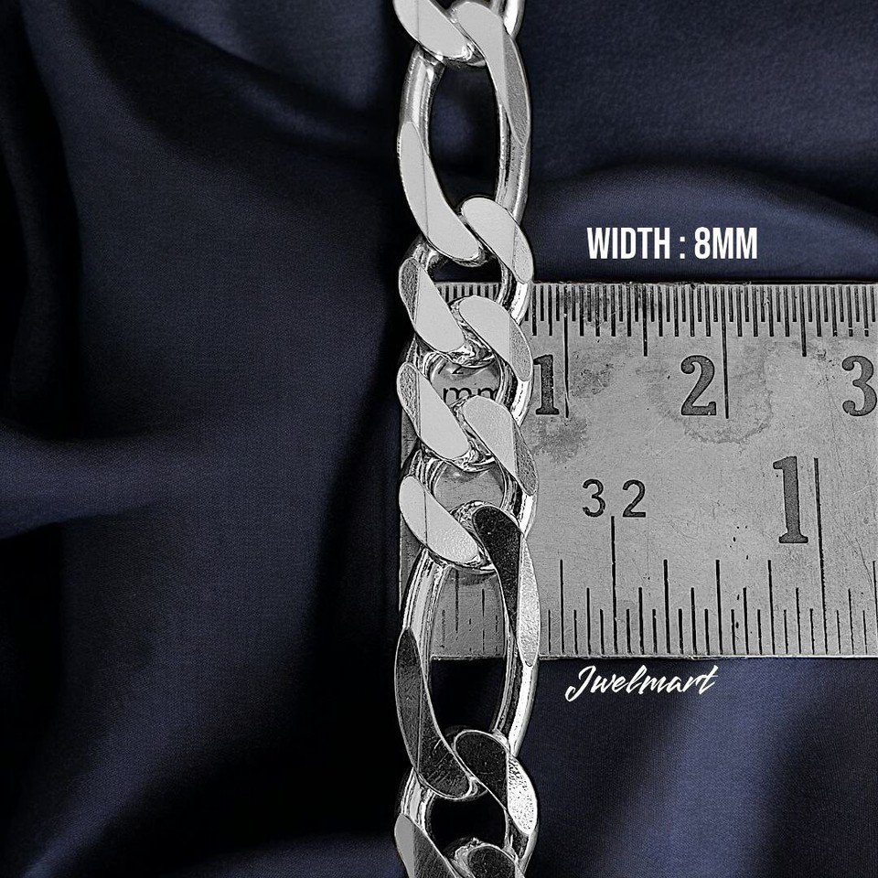 Real Sterling Silver Mens Diamond Cut Figaro Chain Necklace 925 Silver ...