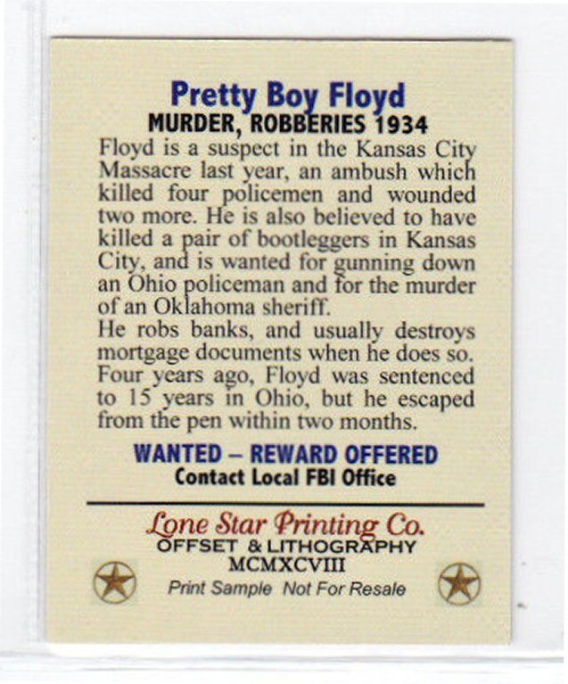 PRETTY BOY FLOYD BANK ROBBER PUBLIC ENEMY FUGITIVE WANTED BY FBI / NM+ ...