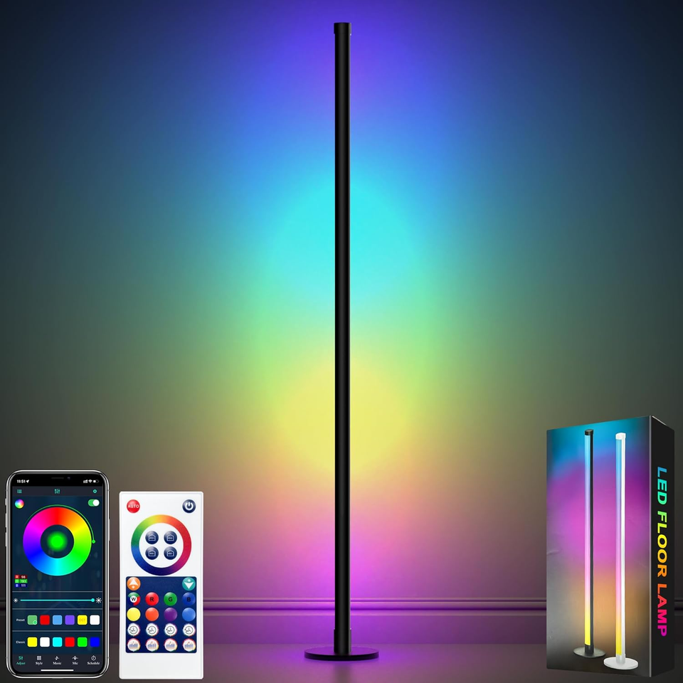Smart RGB+IC Corner Floor Lamp, LED Corner Lights Music Sync 16 Million ...