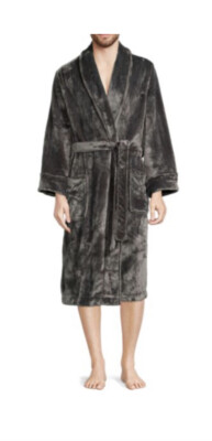 Saks Fifth Avenue Mens Plush Velvet Robe Medium Large Charcoal Grey New