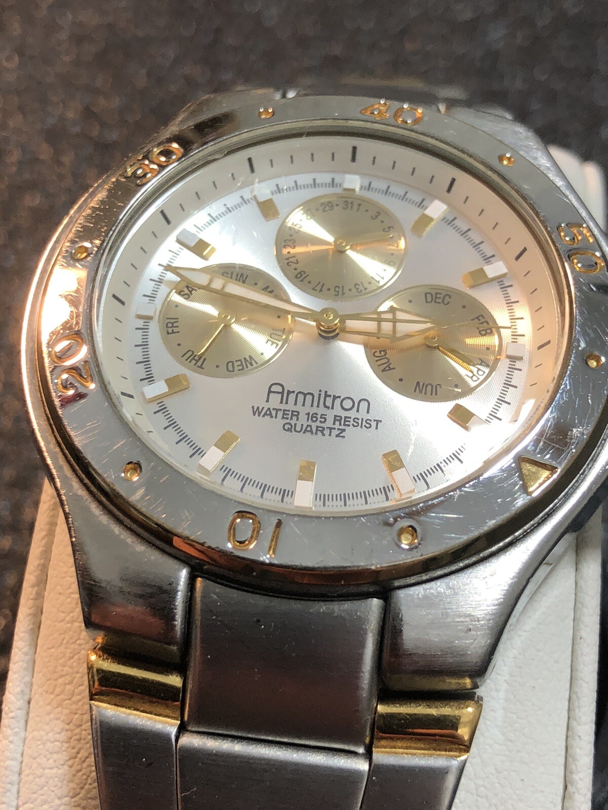 Armitron Mens Watch 165ft WR Stainless Rotating Bezel Day/Date/Month ...